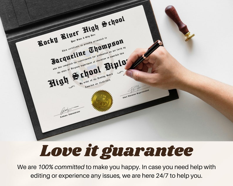 GED Diploma Template Editable With Gold Seal Certificate of Completion ...