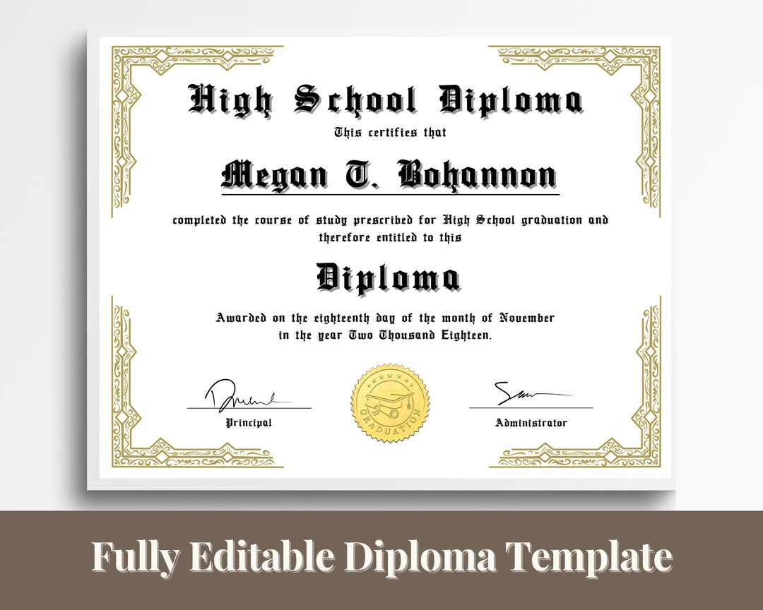 Editable High School Diploma, Printable Diploma Template, Homeschool ...
