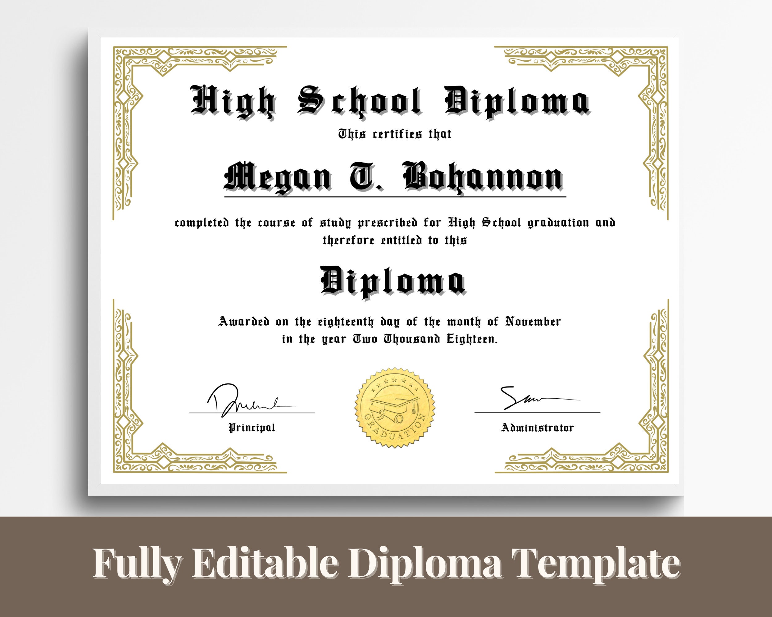 Editable High School Diploma, Printable Diploma Template, Homeschool ...