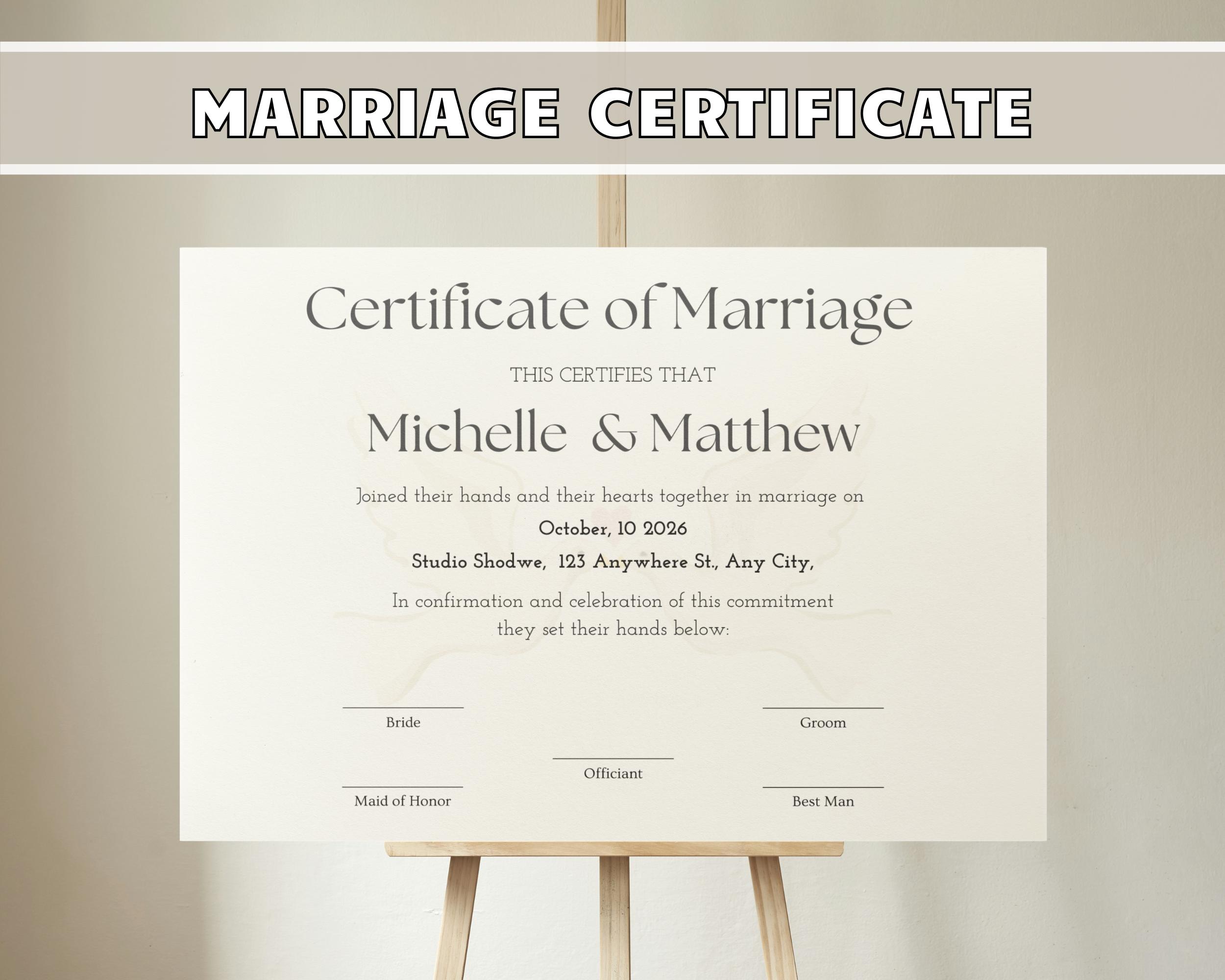 Minimalistic Marriage Certificate Blank Wedding Certificate Marriage License for Wedding ...