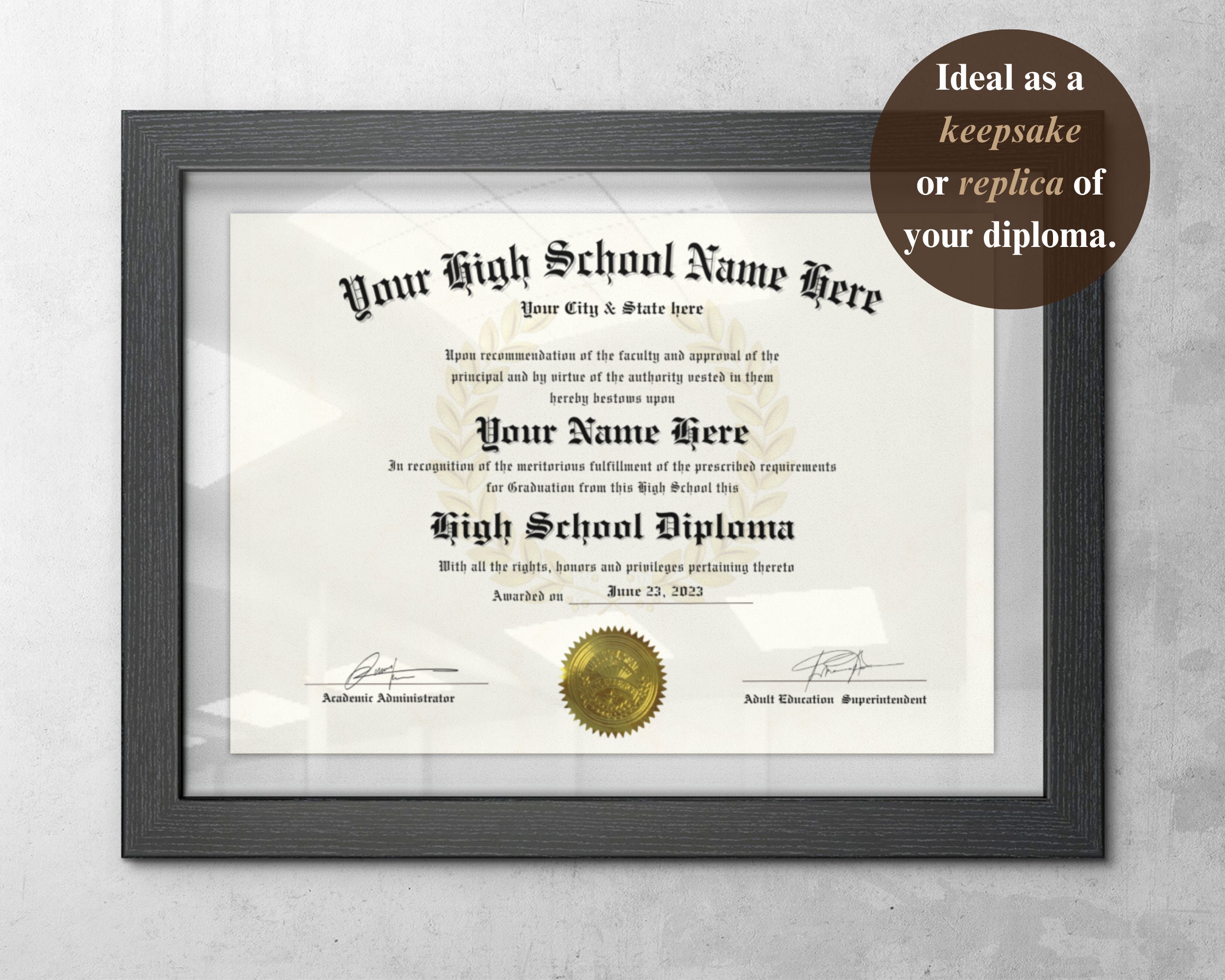 PREMIUM Custom High School Diploma Ideal for Homeschool Graduate GED ...