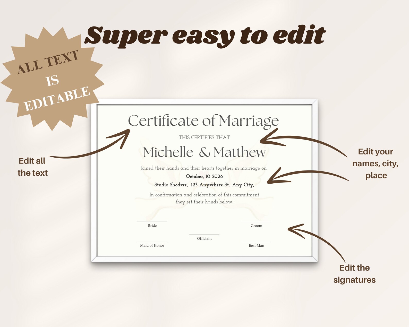 Minimalistic Marriage Certificate Blank Wedding Certificate Marriage License for Wedding ...