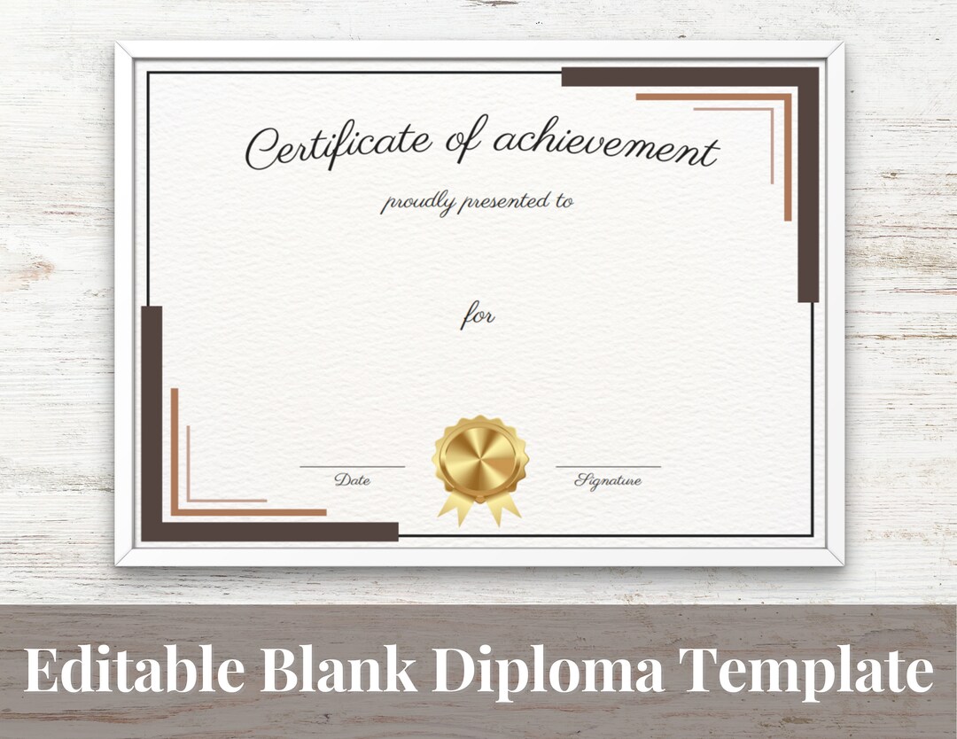 Blank fillable certificate of achievement template, Editable ...