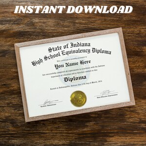 Editable GED Diploma High School Graduate Diploma Printable and Editable Canva Real Looking ...