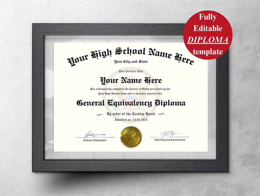 GED Diploma With Gold Seal Printable and Editable With Canva ...