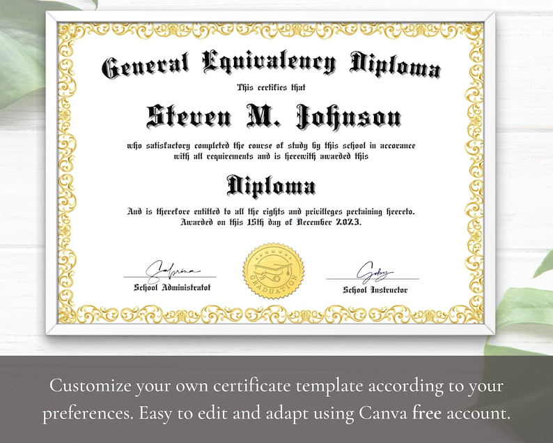 General Equivalency Diploma Customized GED Diploma Editable - Etsy