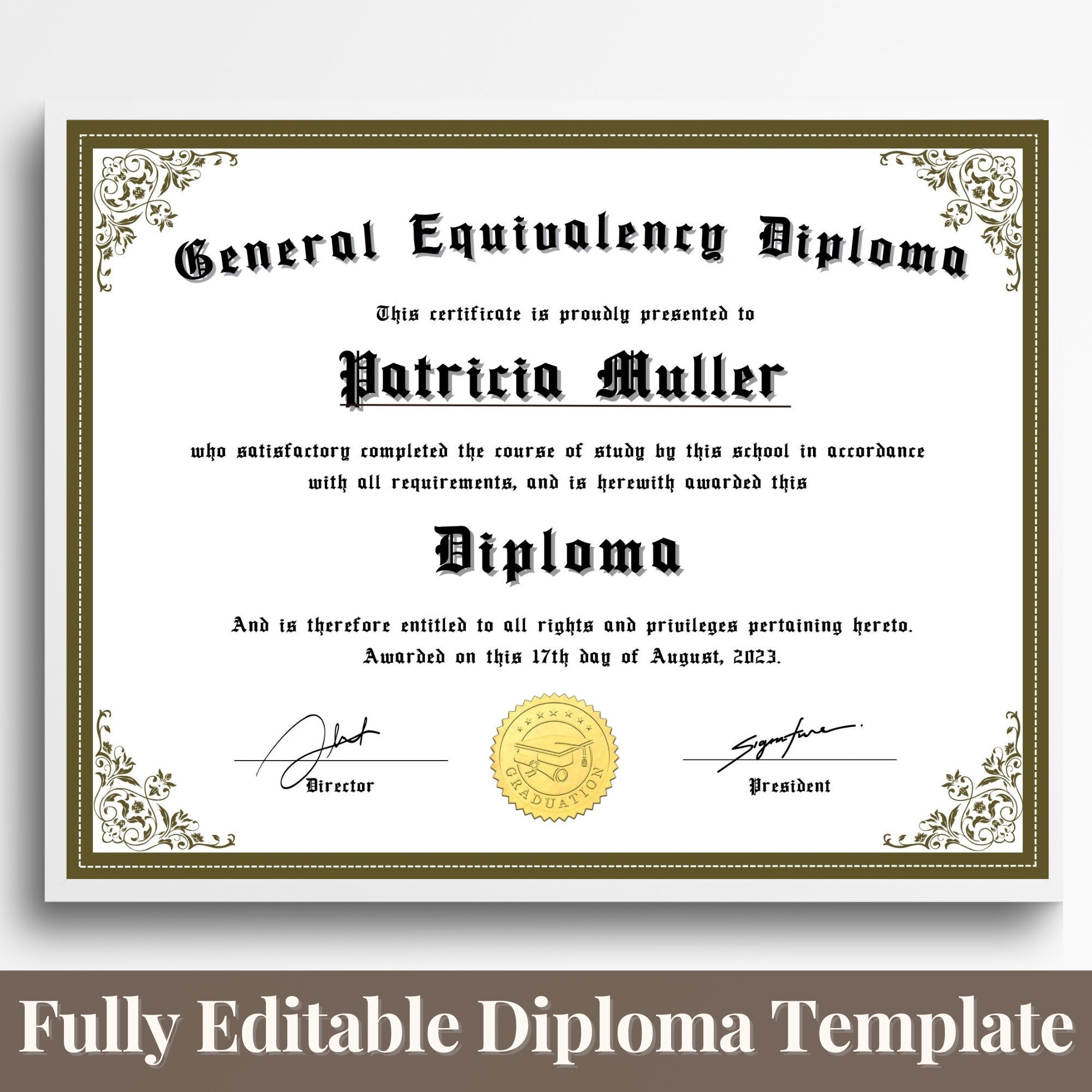 Personalized Diploma Template, DIY Editable Diploma Template, Printable ...