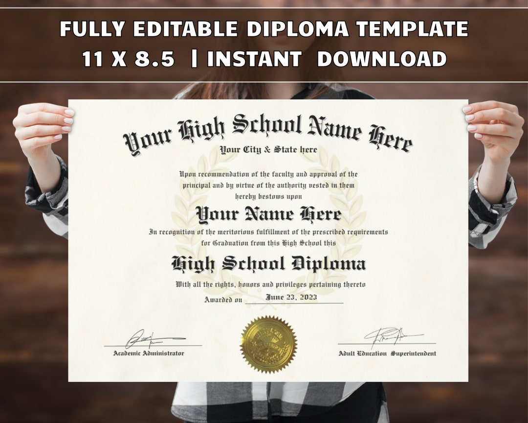 PREMIUM Custom High School Diploma Ideal for Homeschool Graduate GED ...