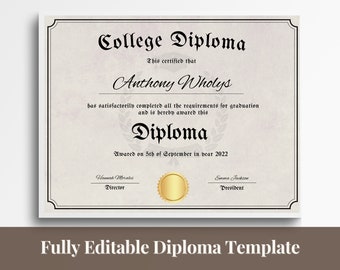 Diploma Template, Graduation Diploma, High School Diploma, Homeschool ...
