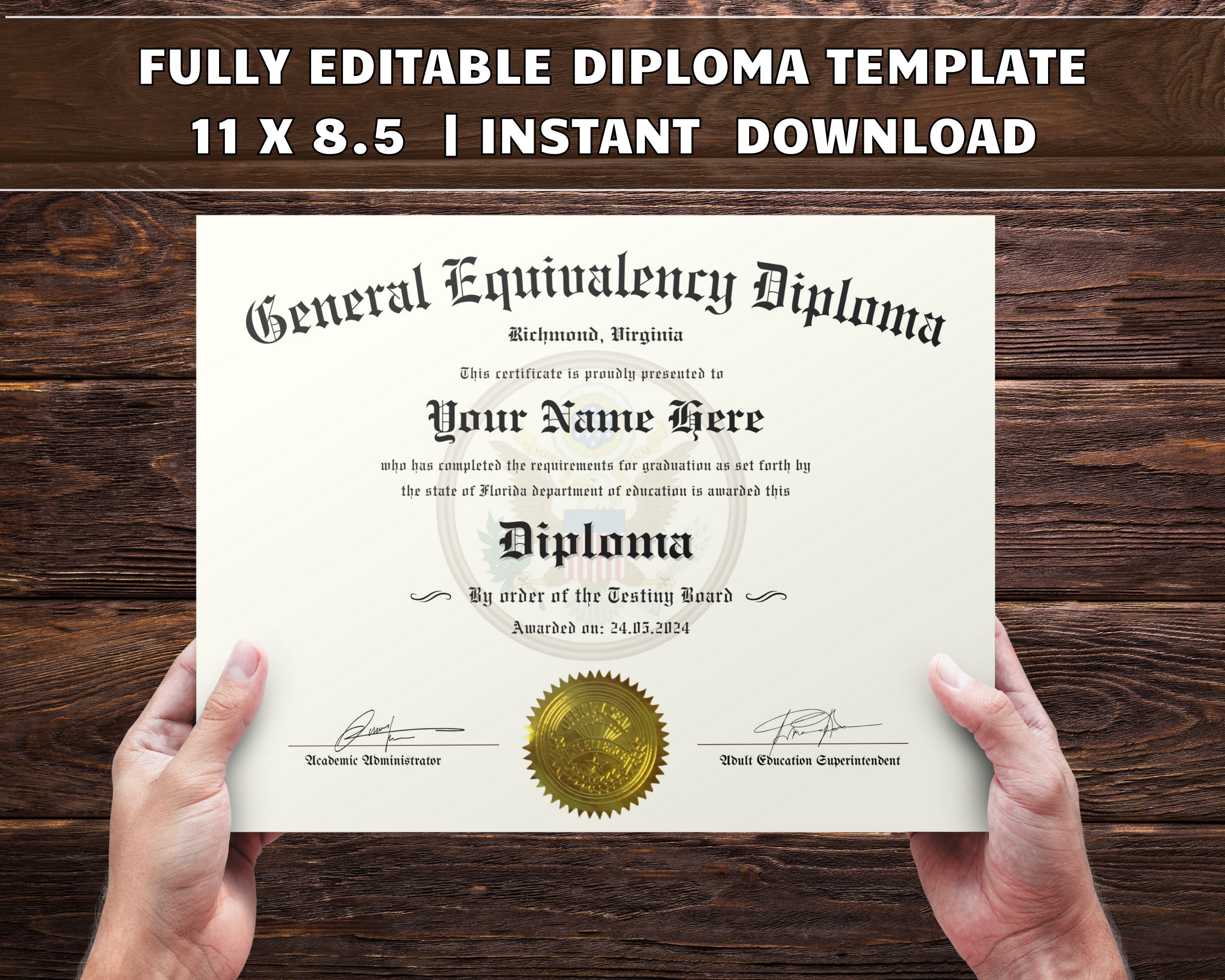 EXCLUSIVE GED Diploma Template Custom Highschool Diploma Replica ...