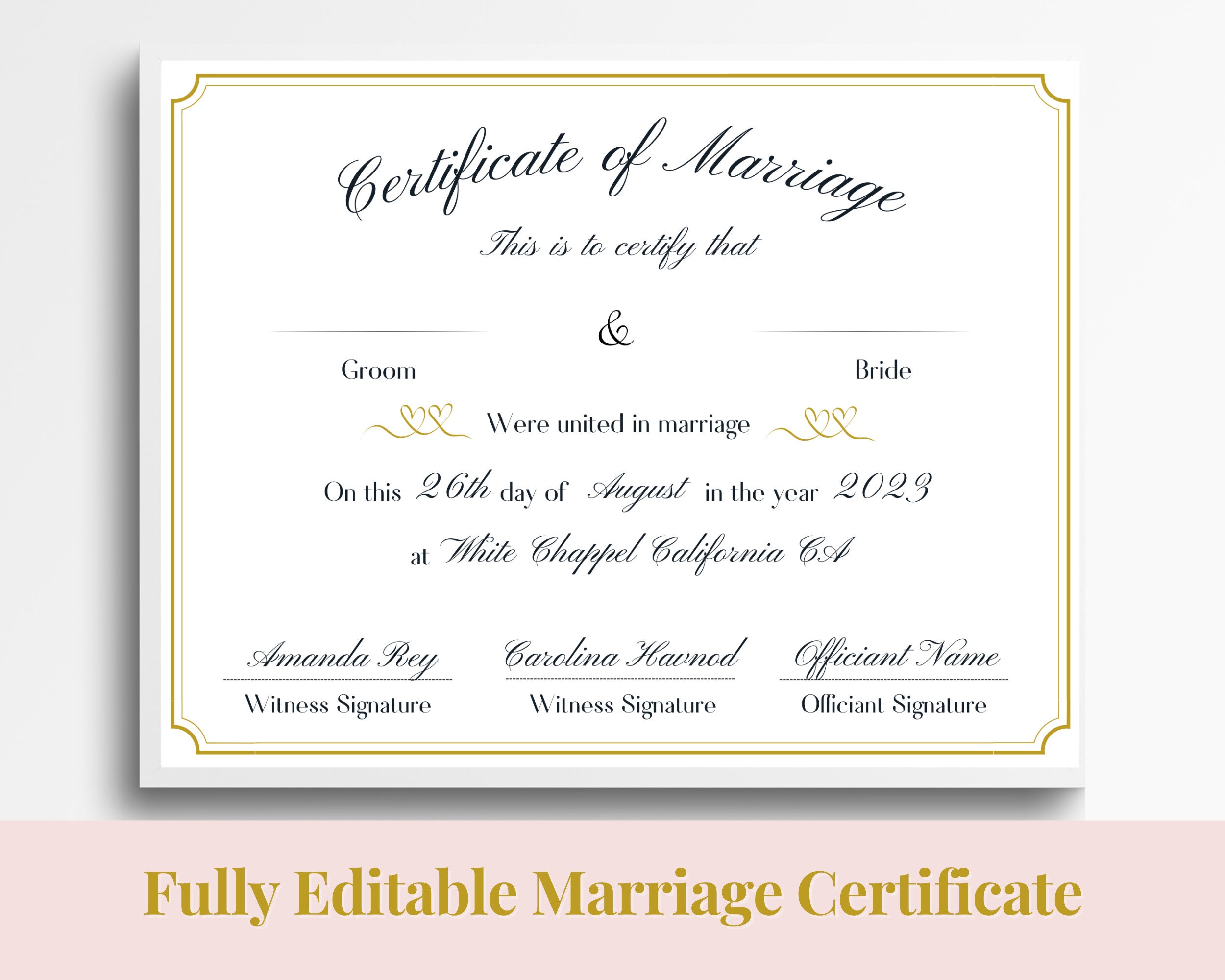 Editable Marriage Certificate Template, Custom Certificate of Marriage ...