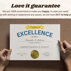 Editable Certificate of Excellence Ideal as Appreciation of Employees ...