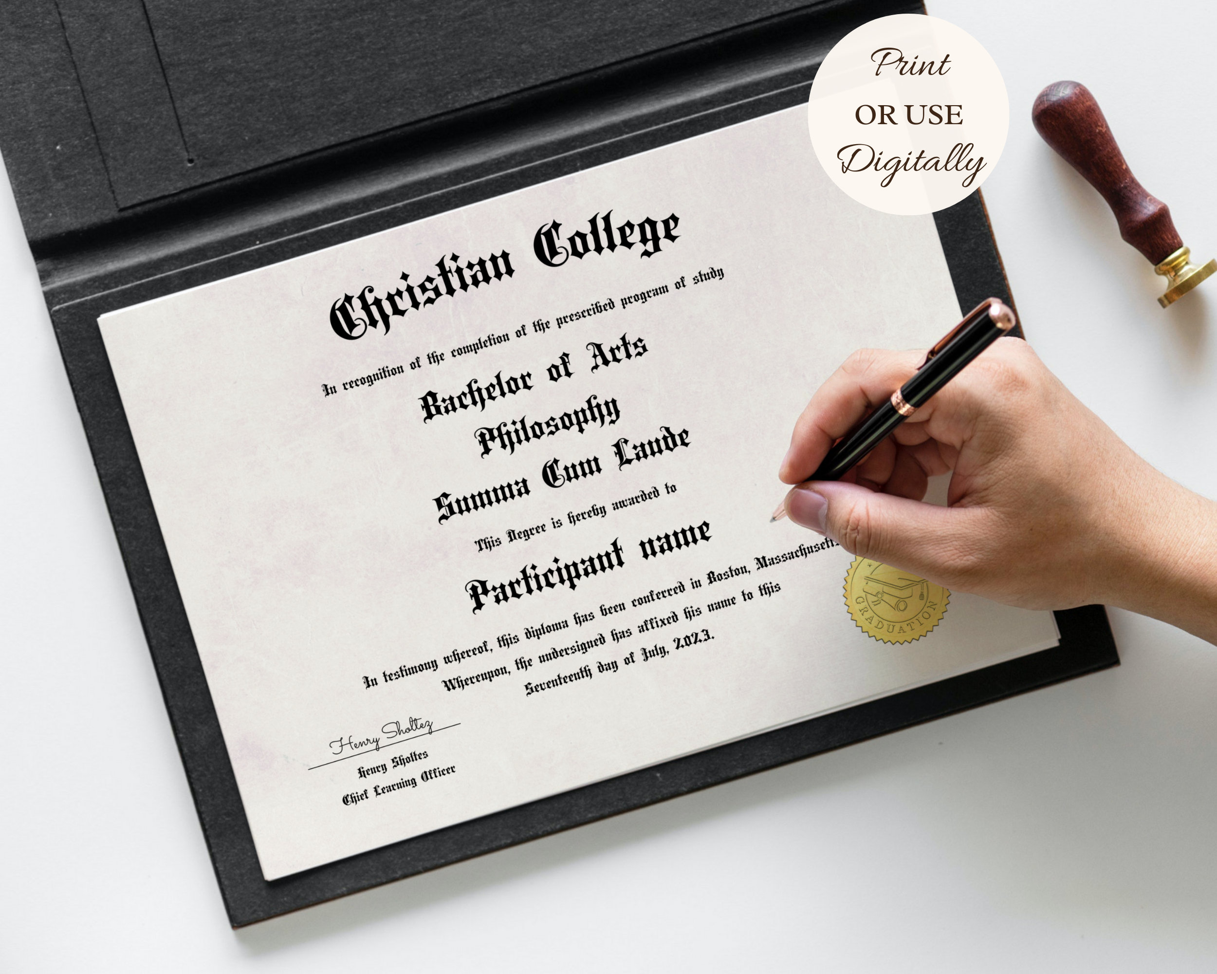 Christian College Diploma Template Replacement Diploma Printable Home ...