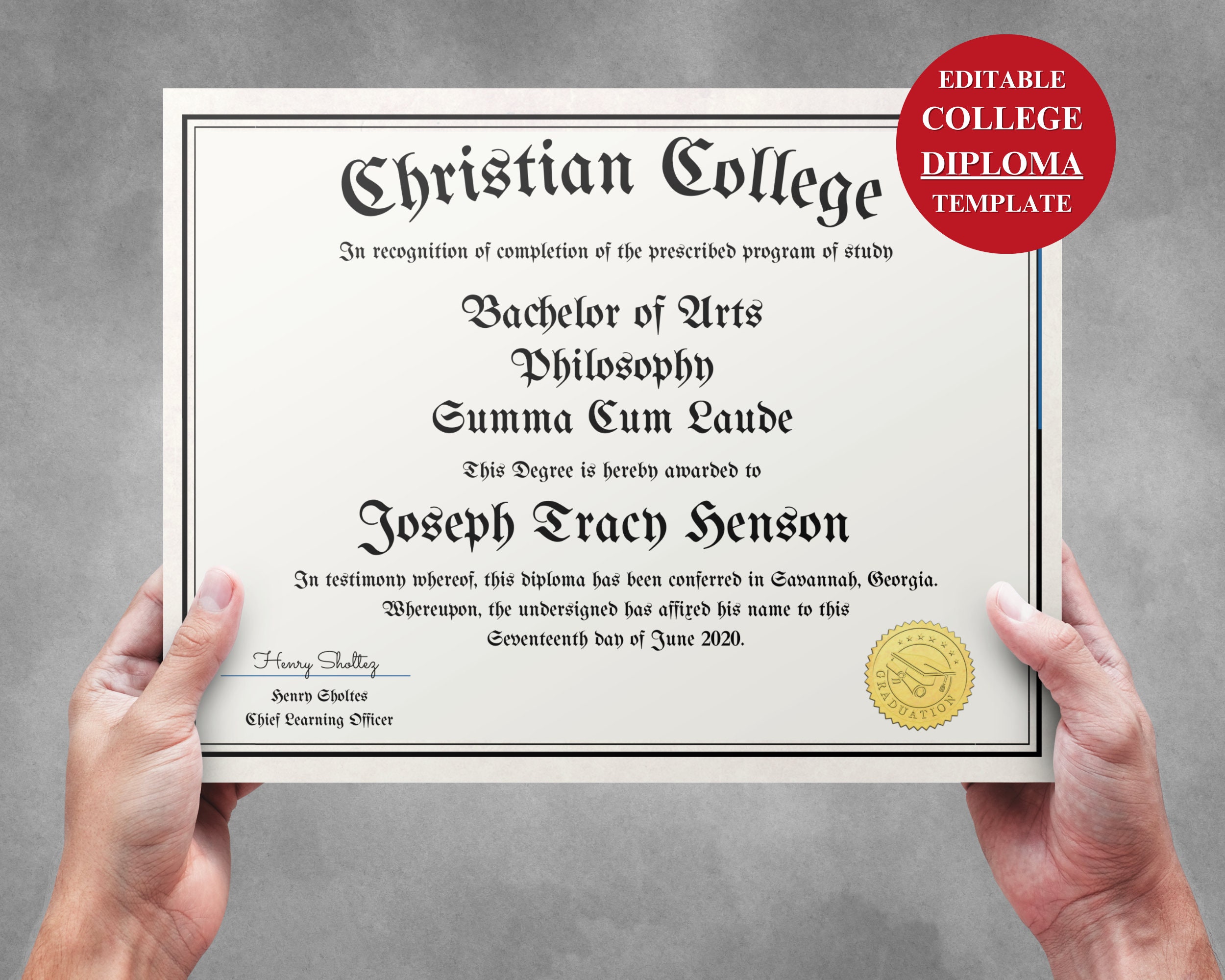 Printable Diploma Template, College Diploma Template, Homeschool ...