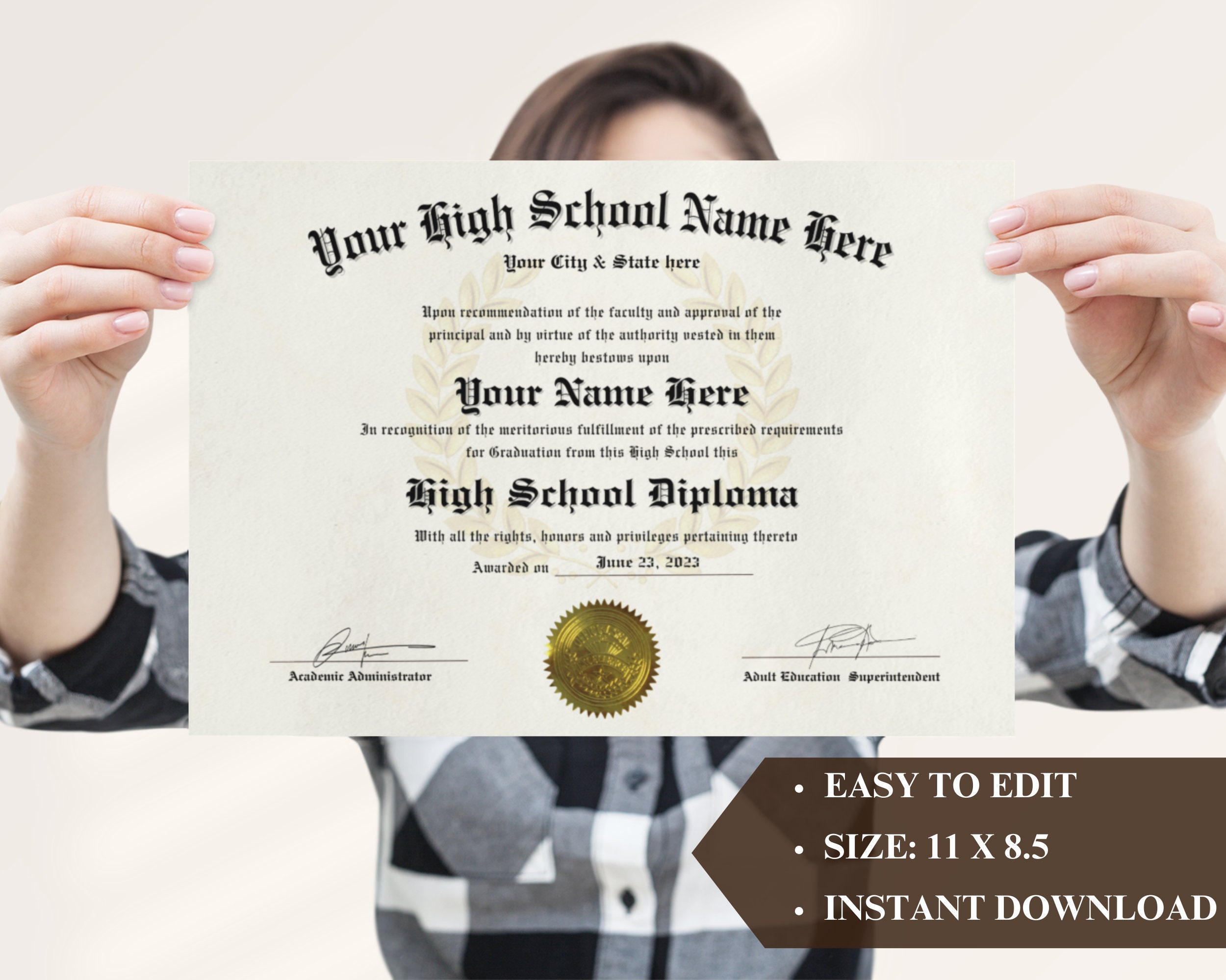 PREMIUM Custom High School Diploma Ideal for Homeschool Graduate GED ...