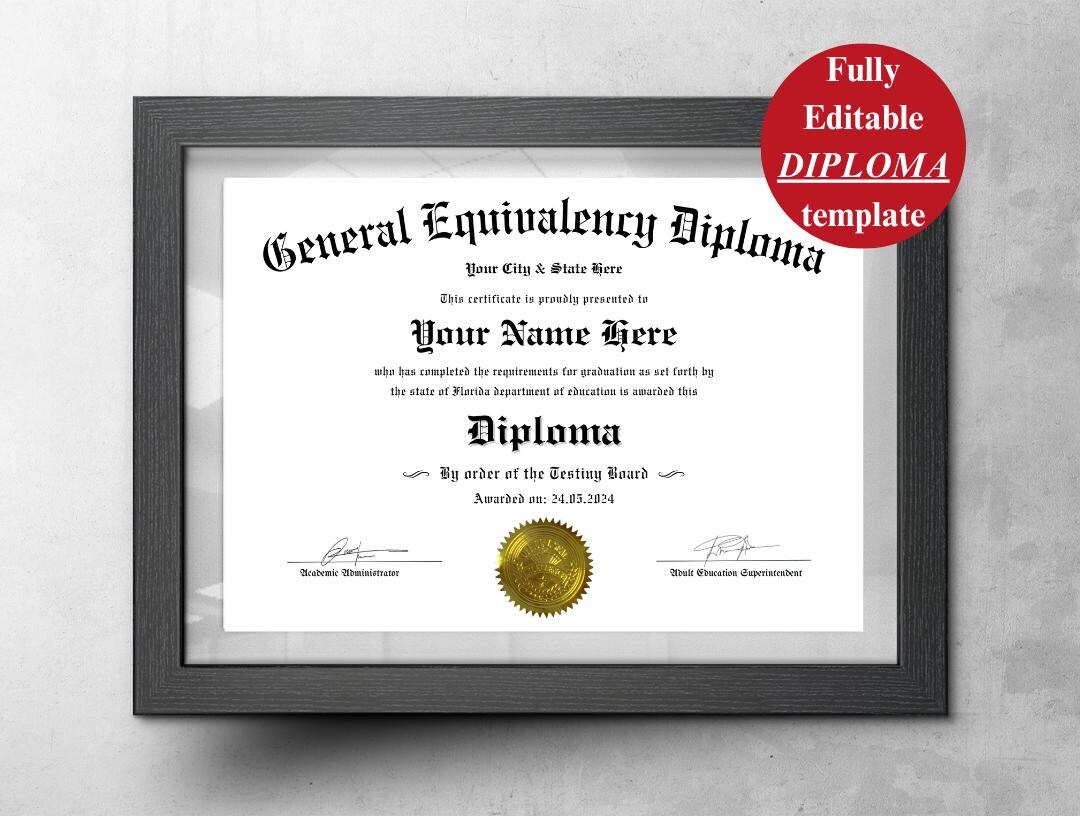 GED Diploma With Gold Seal Printable Template High School Diploma Copy ...