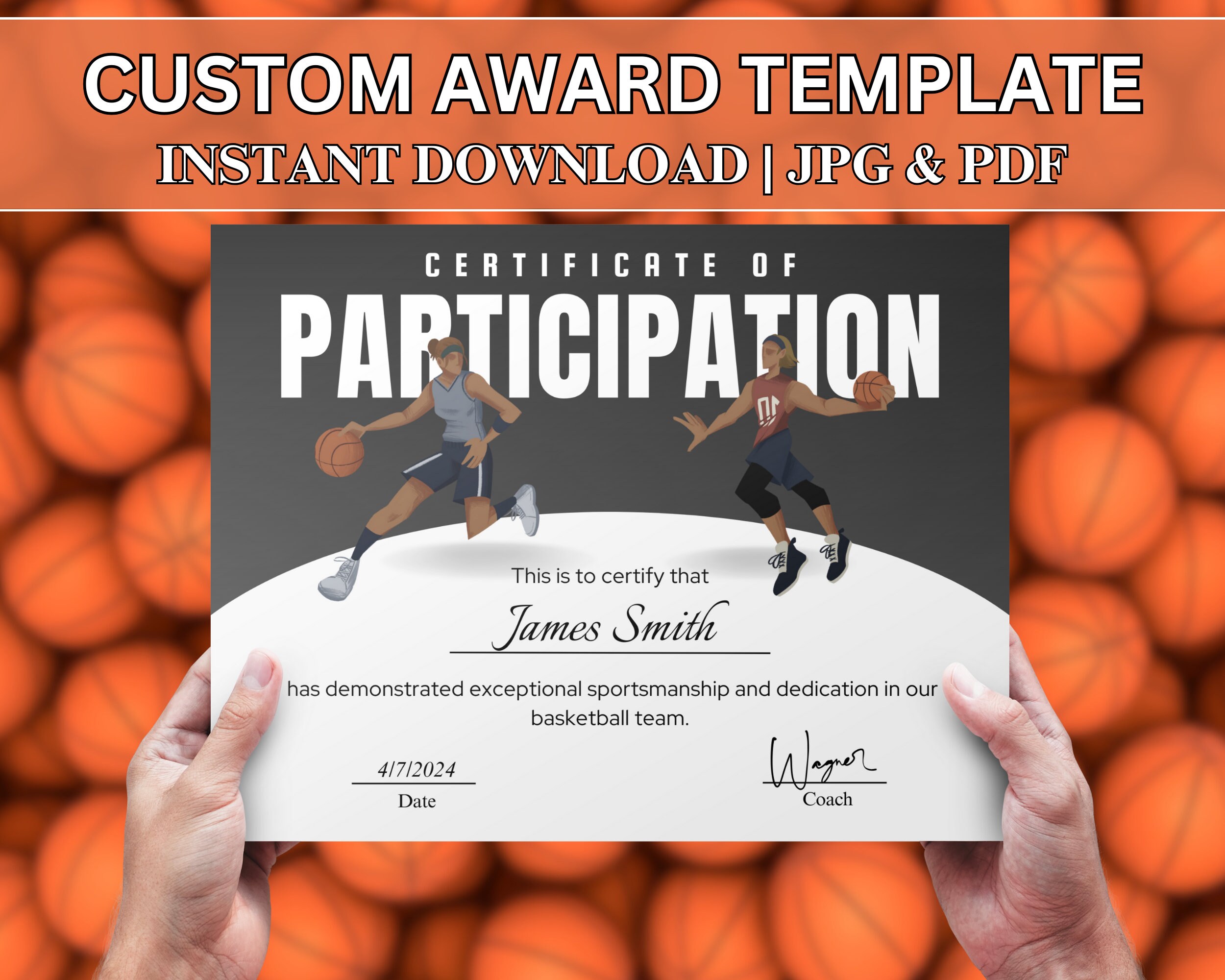 Custom Basketball Certificate of Achievement Editable Template Award ...