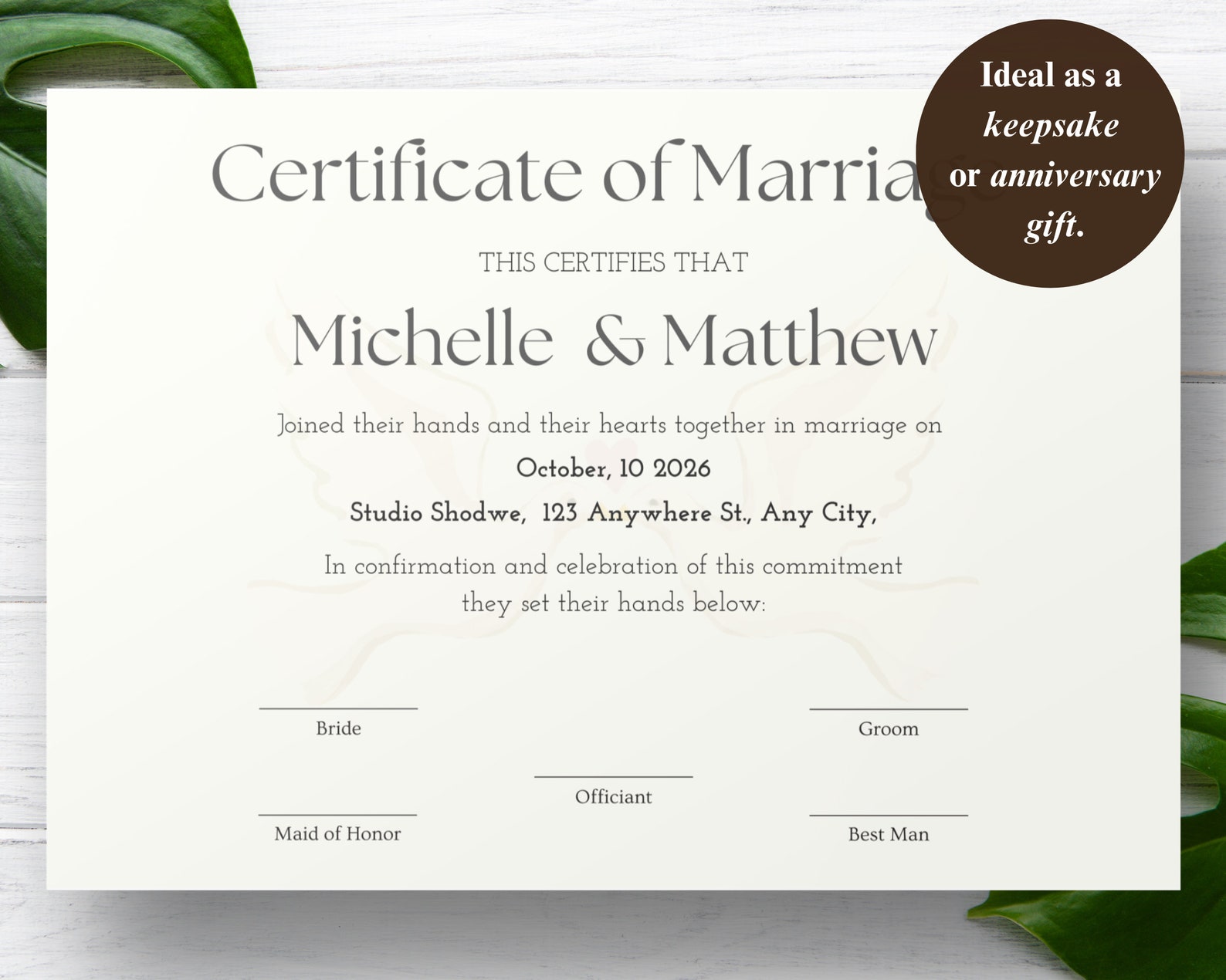 Minimalistic Marriage Certificate Blank Wedding Certificate Marriage License for Wedding ...