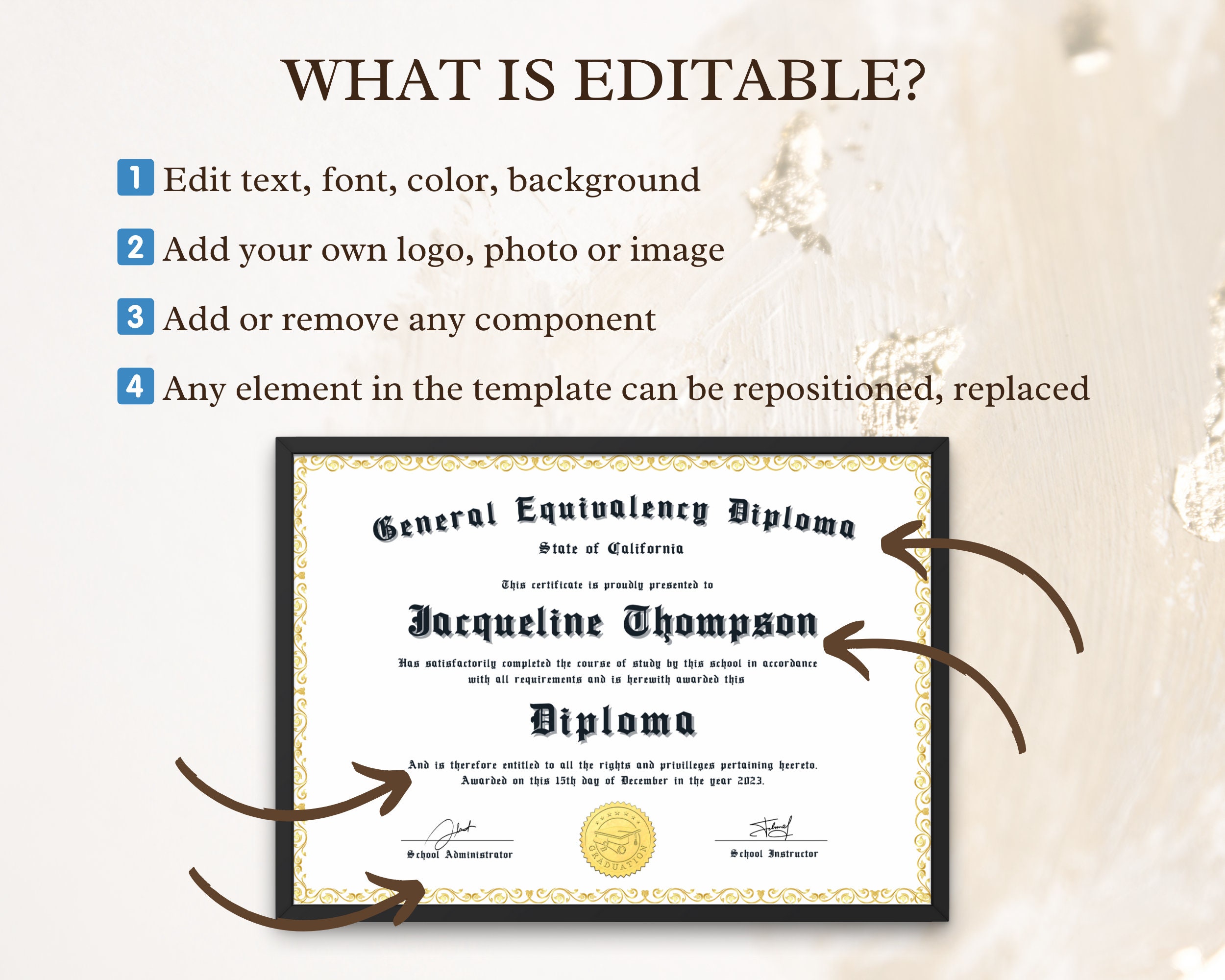 GED Diploma With Gold Seal Printable General High School Equivalency ...