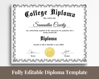 High School Diploma, Printable Home School Diploma, Editable Diploma ...