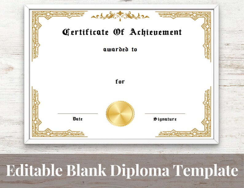 Custom Blank Certificate of Achievement Template Editable - Etsy