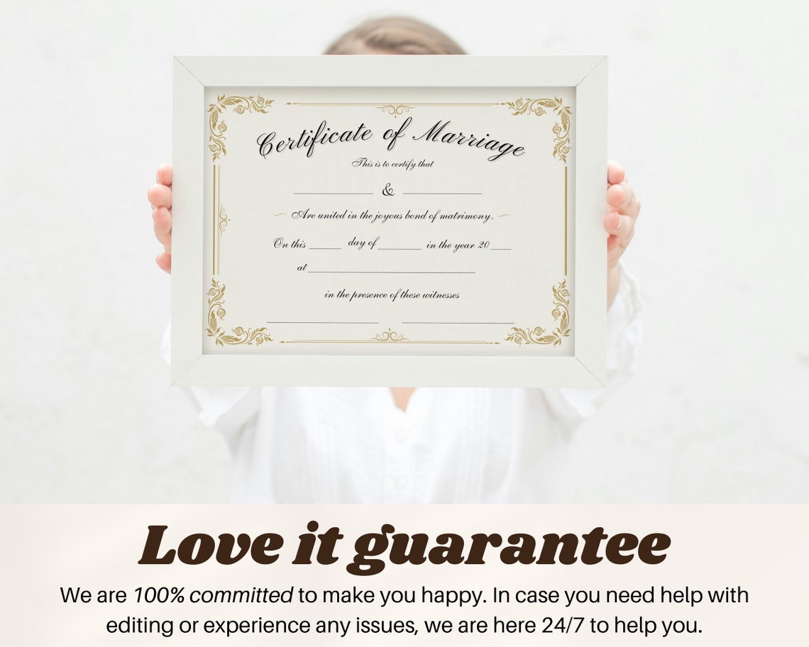 Blank Marriage Certificate Template Editable in Canva Marriage Keepsake ...