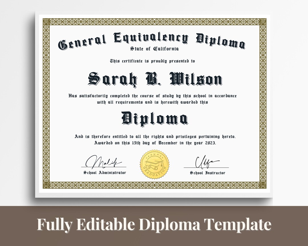 Diploma de equivalencia general, diploma GED personalizado, diploma GED ...