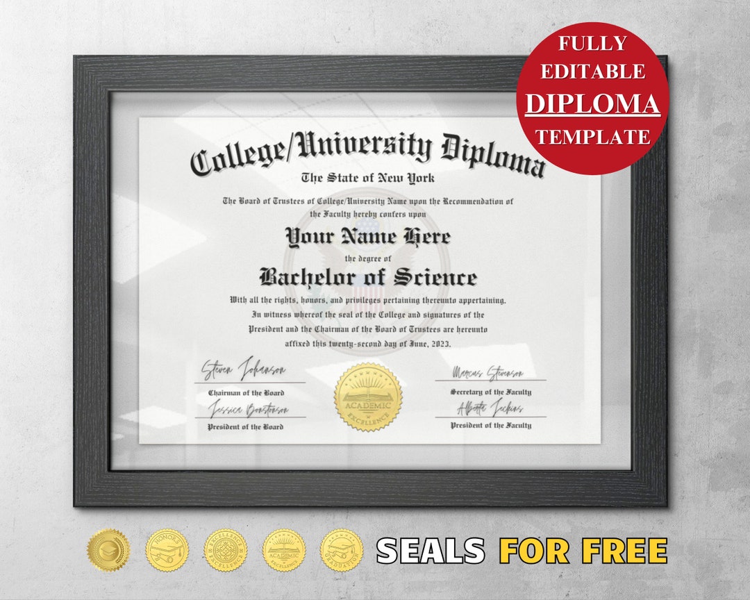 College University Diploma Template With FREE Gold Seals Template ...