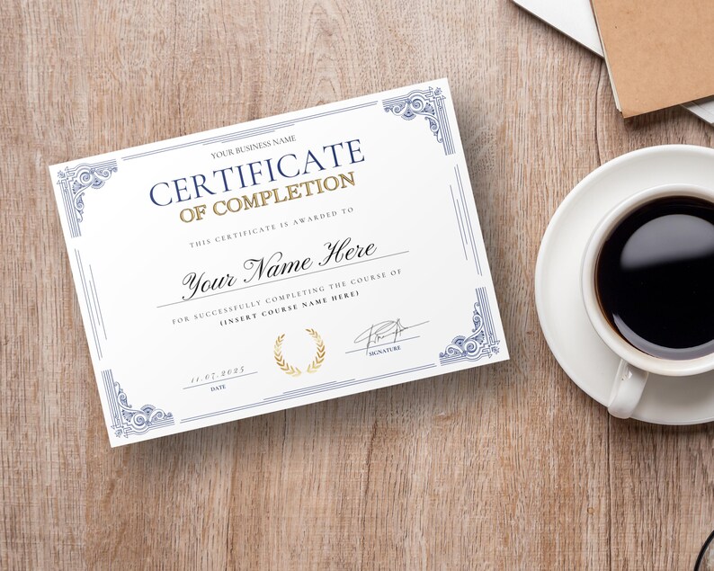 Certificate of Completion Template Award Certificate Editable in Canva ...