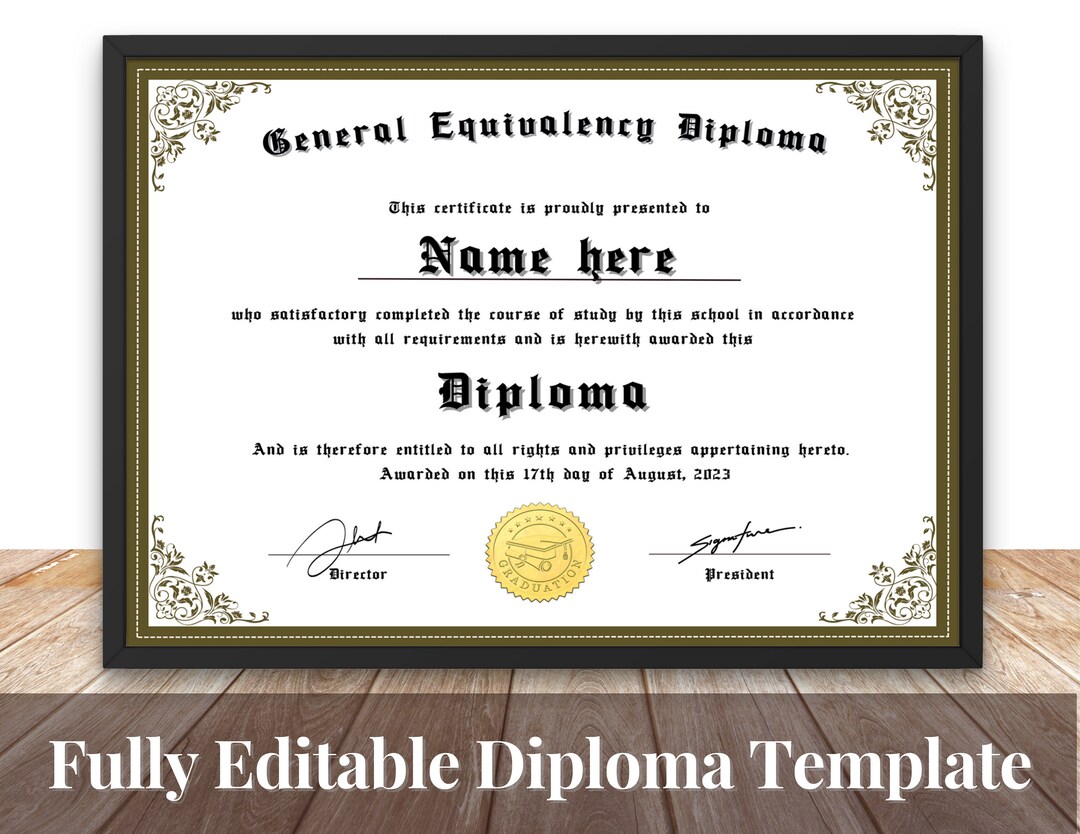 Personalized Diploma Template DIY Editable Diploma Template - Etsy