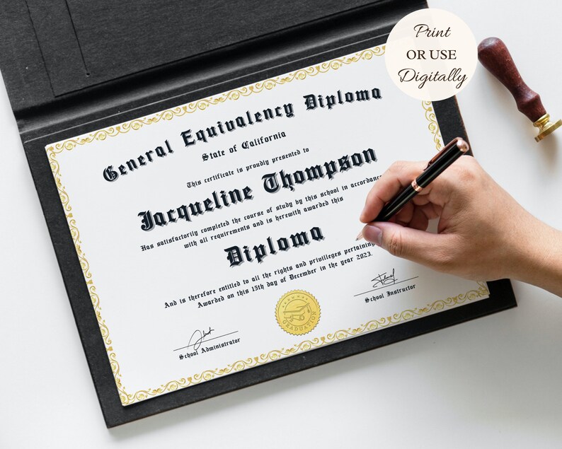 GED Diploma With Gold Seal Printable General High School Equivalency ...