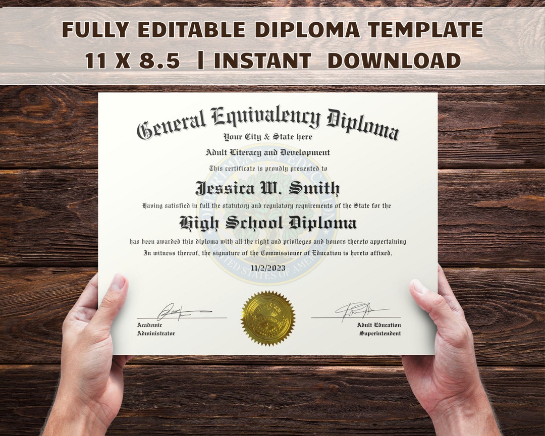 Custom GED Diploma With Gold Seal Personalized High School Graduation Certificate of Completion ...