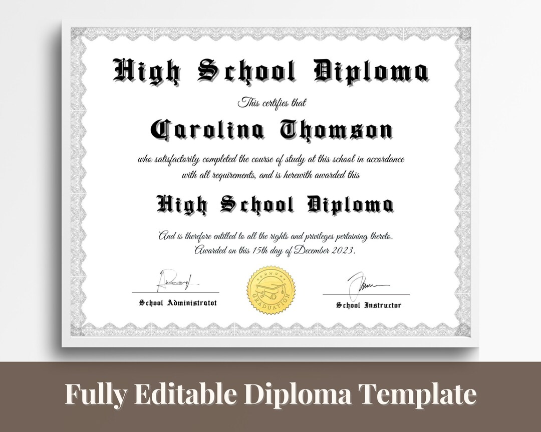 Editable Highschool Diploma Template Minimalist, Printable Homeschool ...