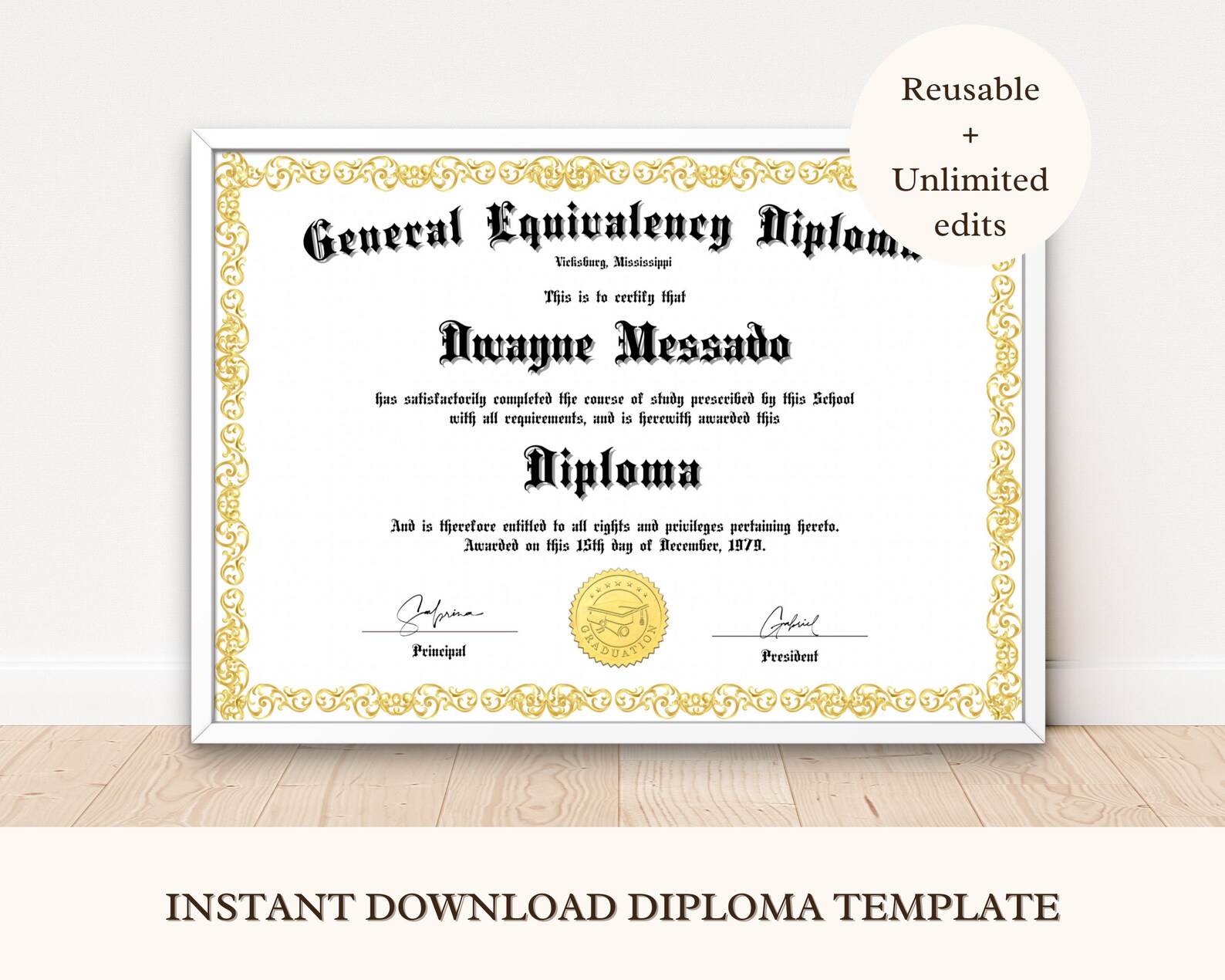 General Equivalency Diploma Customized GED Diploma Editable Certificate ...