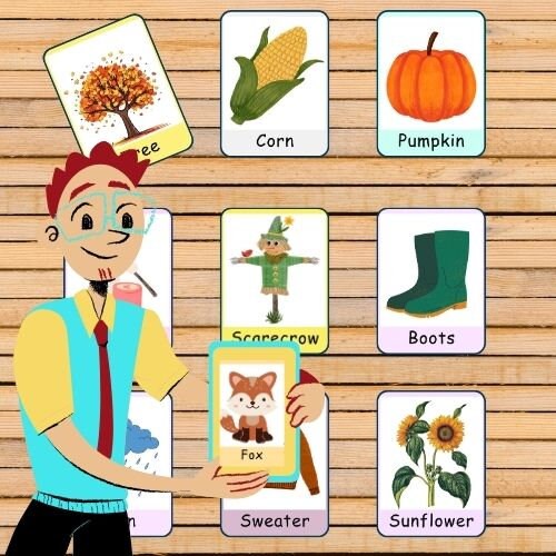 Fall Themed Flashcards: Autumn Vocabulary /visual Cards/preschool ...