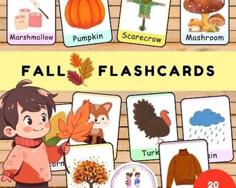 30 Fall Flashcards for Kids, Autumn-themed Vocabulary Cards, Seasonal ...