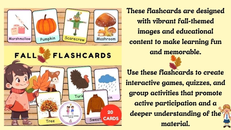 Fall Themed Flashcards: Autumn Vocabulary /visual Cards/preschool ...