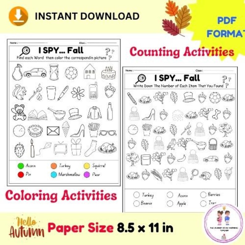 Fall I Spy Activity Sheet /autumn I Spy Printable Worksheets: Fall ...