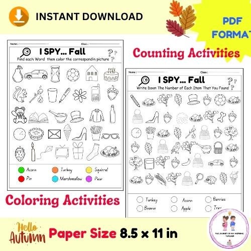 Fall I Spy Activity Sheet /autumn I Spy Printable Worksheets: Fall ...