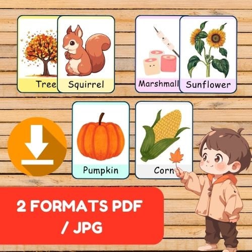 Fall Themed Flashcards: Autumn Vocabulary /visual Cards/preschool ...