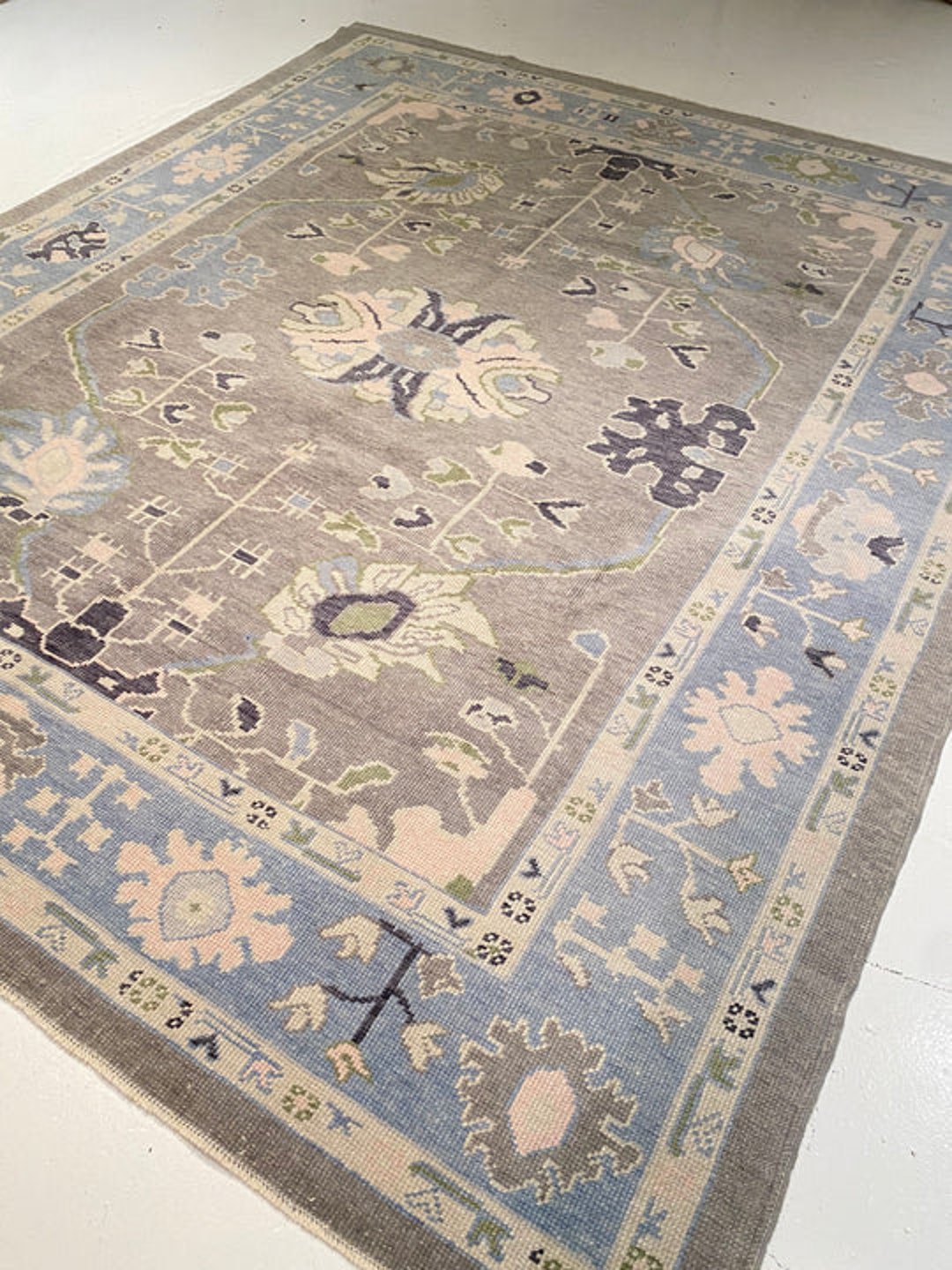 Beige 9x12 Hand Knotted Wool Rug Accent Beige Blue and Grey - Etsy