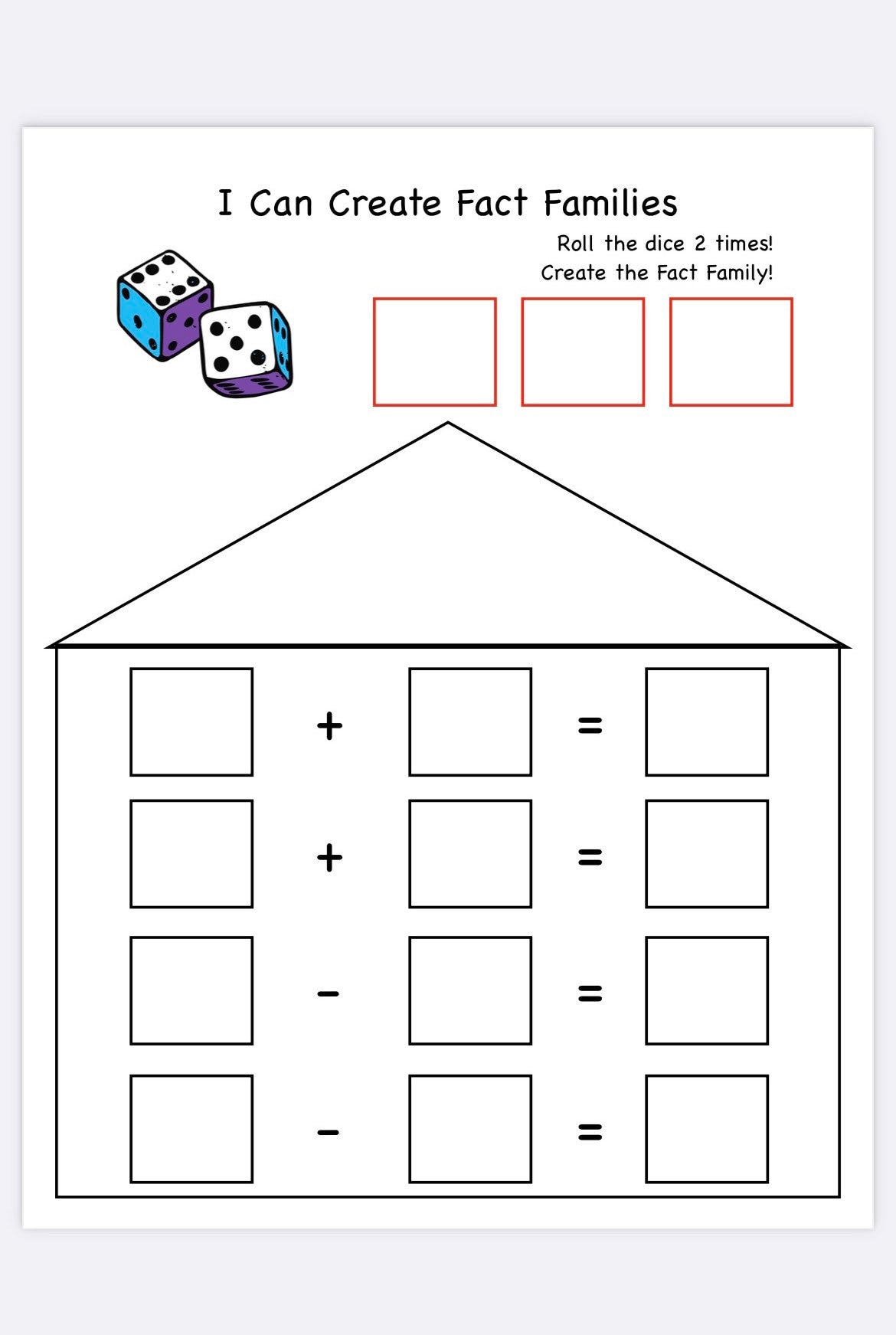 Fact Family House Printable