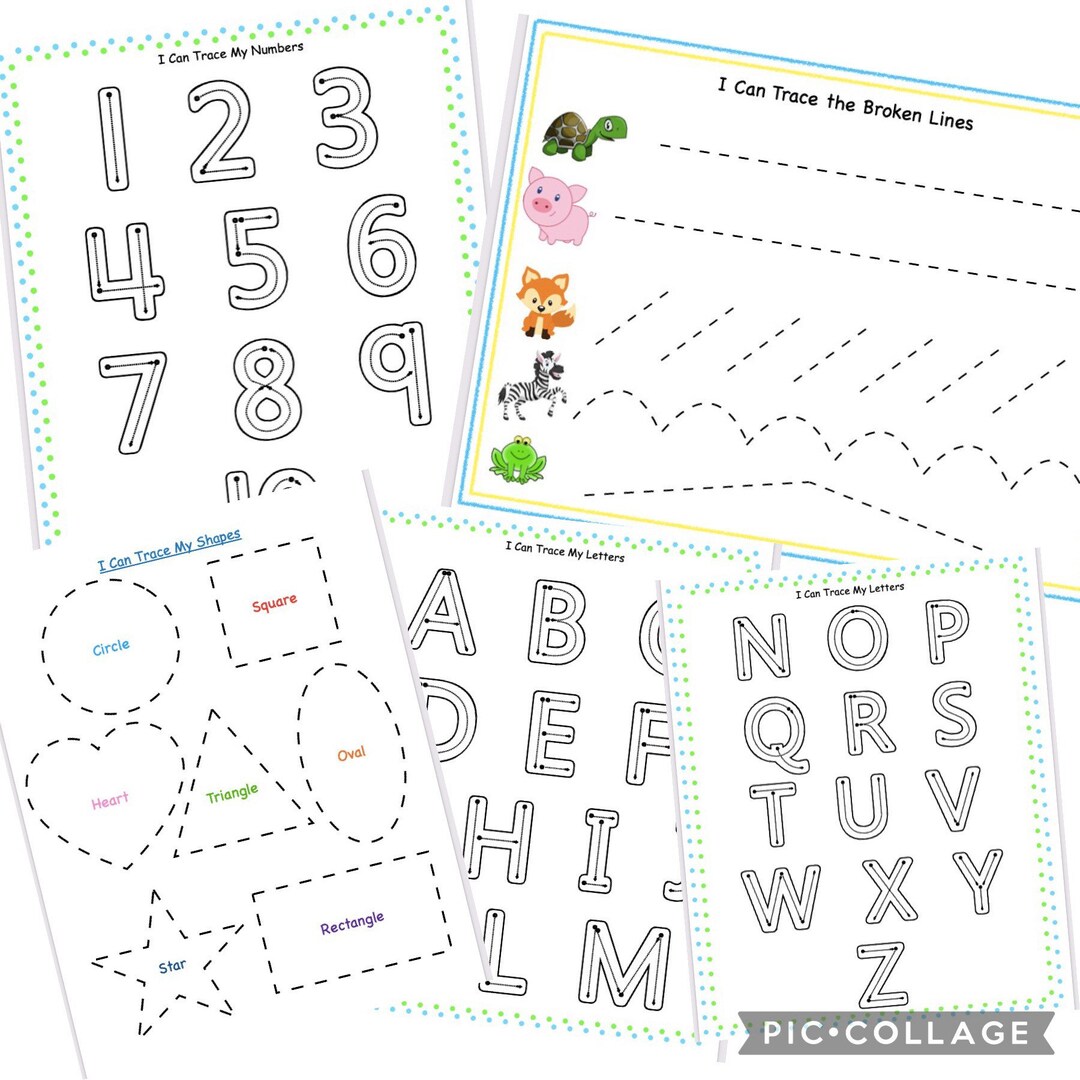 Beginners Tracing Bundle A-Z Letters Numbers 1-10 Trace Lines Shapes ...
