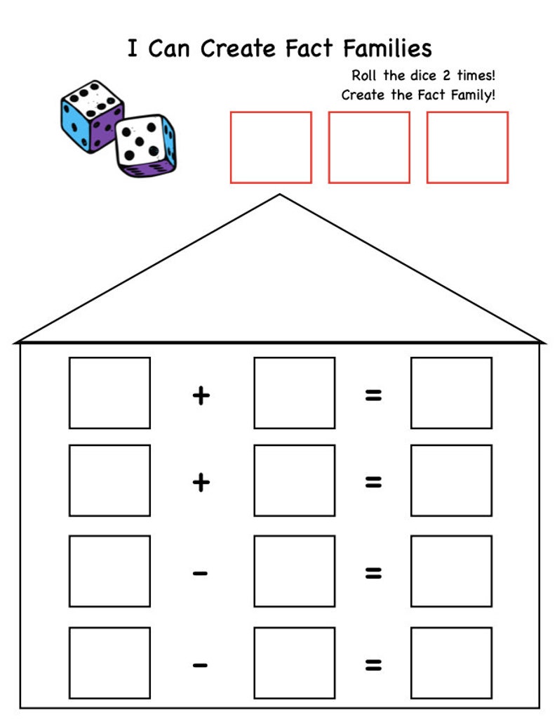 DIGITAL DOWNLOAD Fact Families Addition Subtraction Fact Family House ...