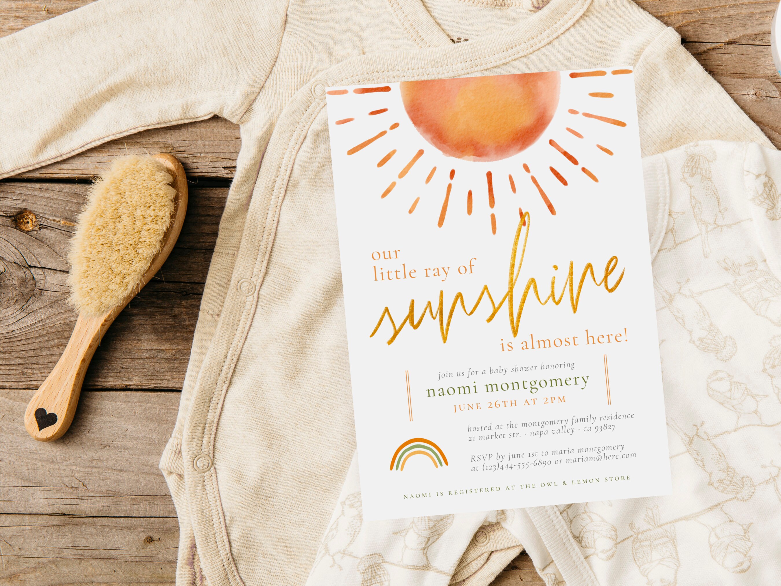Little Ray of Sunshine Boy Boho Rainbow Baby Shower Invitation, Baby ...
