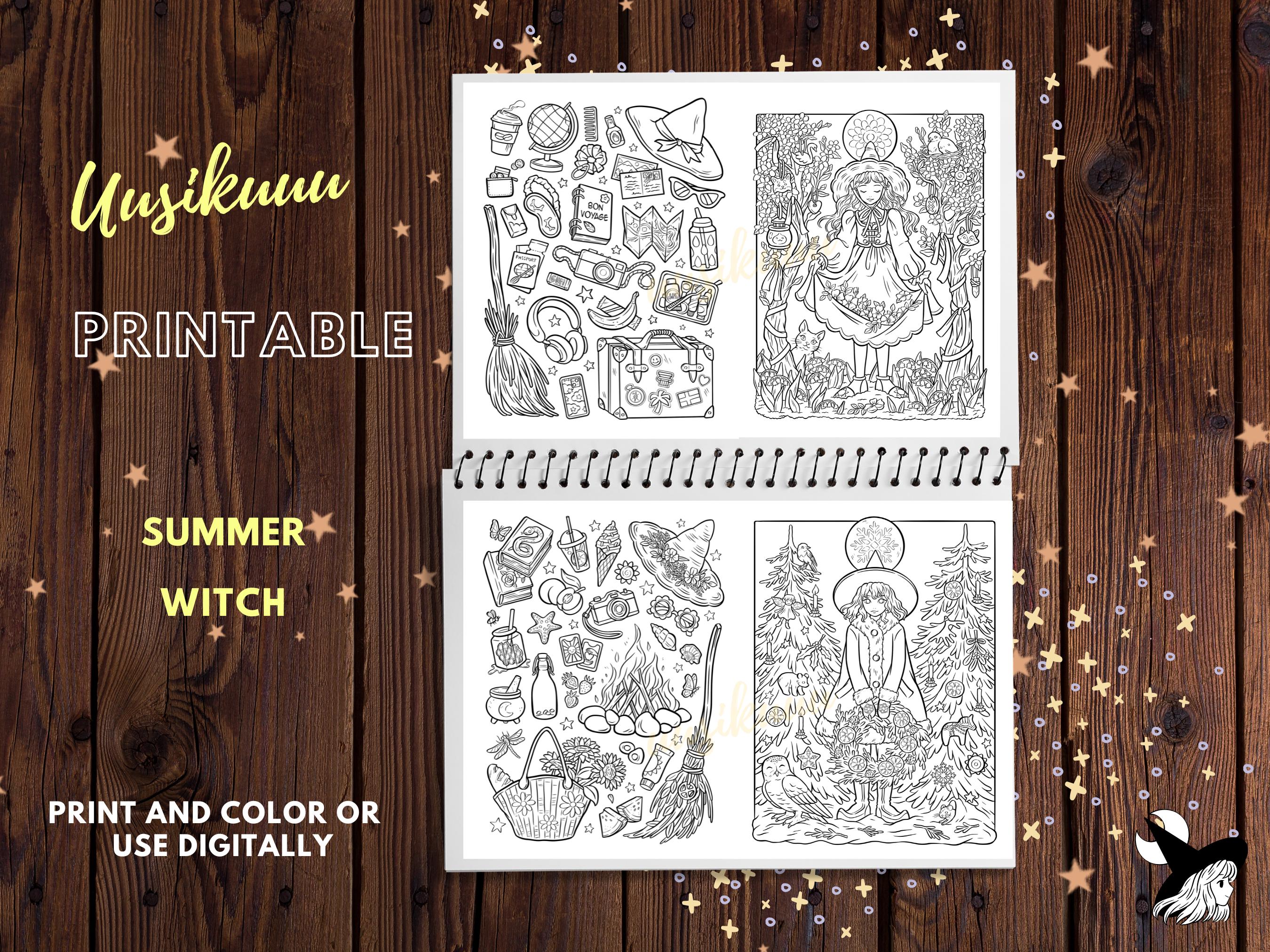 Summer Witch Printable Coloring Page - Etsy