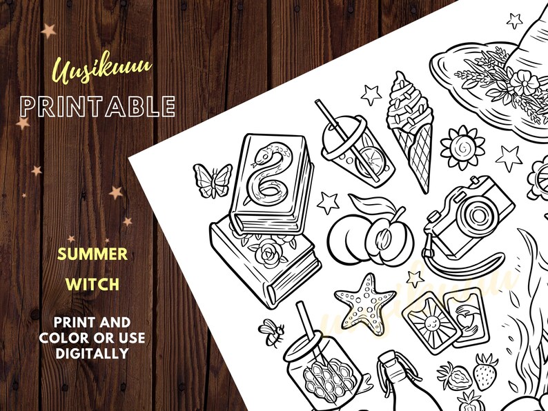 Summer Witch Printable Coloring Page - Etsy