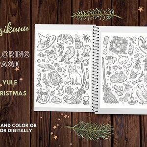 Yule Christmas Coloring Page Witch Digital Printable - Etsy