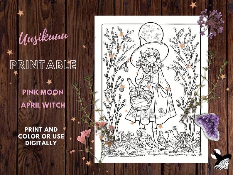 Pink Moon | April Witch | Ostara Printable Coloring Page - Etsy