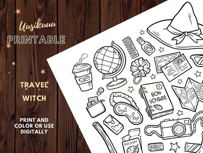 Travel Witch Printable Coloring Page - Etsy